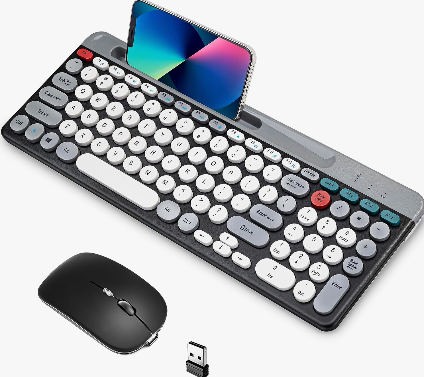 Multifunction Wireless Keyboard and Mouse Combo, Multi-Device (Bluetooth+2.4G) Keyboard Mouse ...