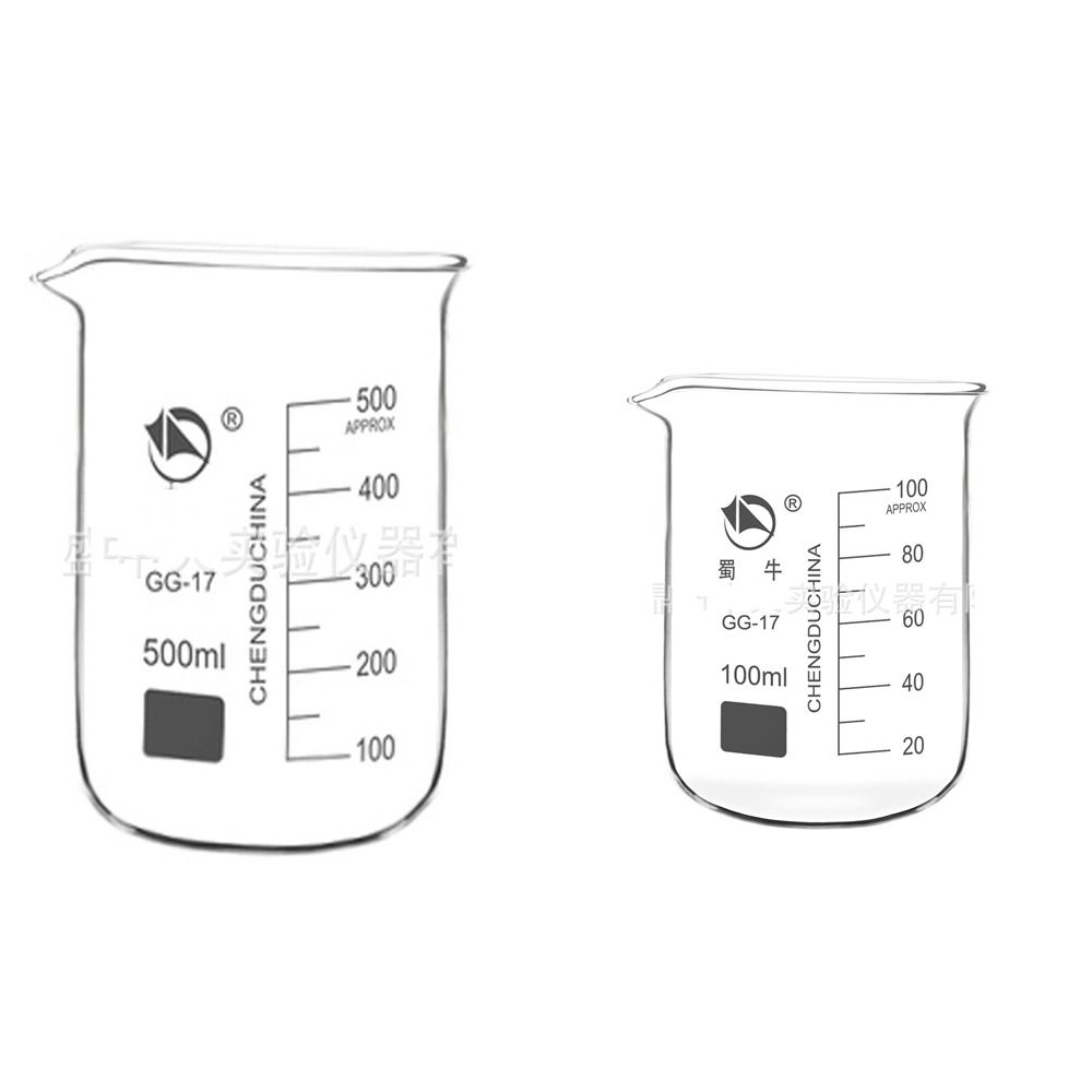 2pcs 100ml&500ml Lab Beaker Stability Glass Low Form Scaled Measuring ...