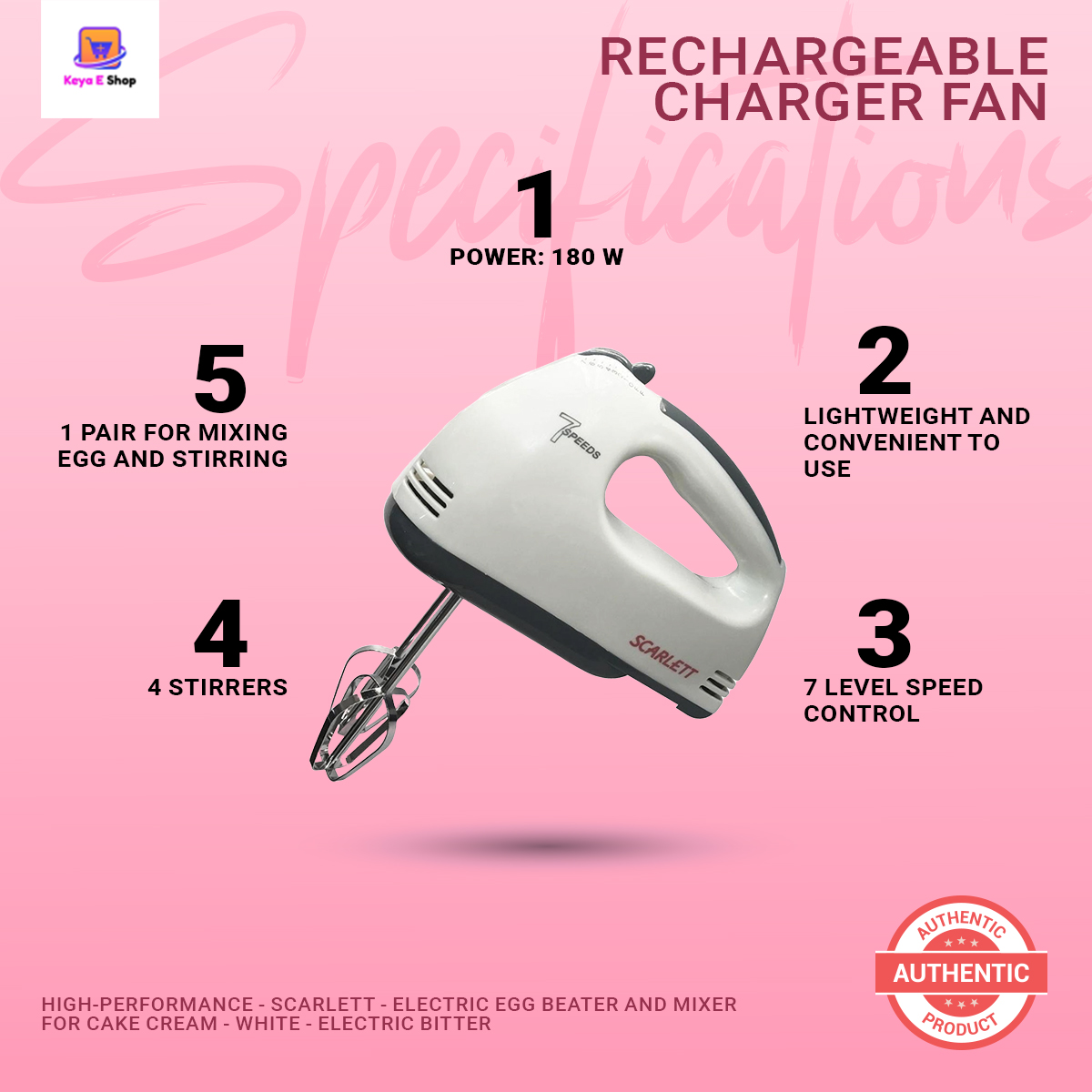 High-Performance - Scarlett - Electric Egg Beater And Mixer For Cake ...