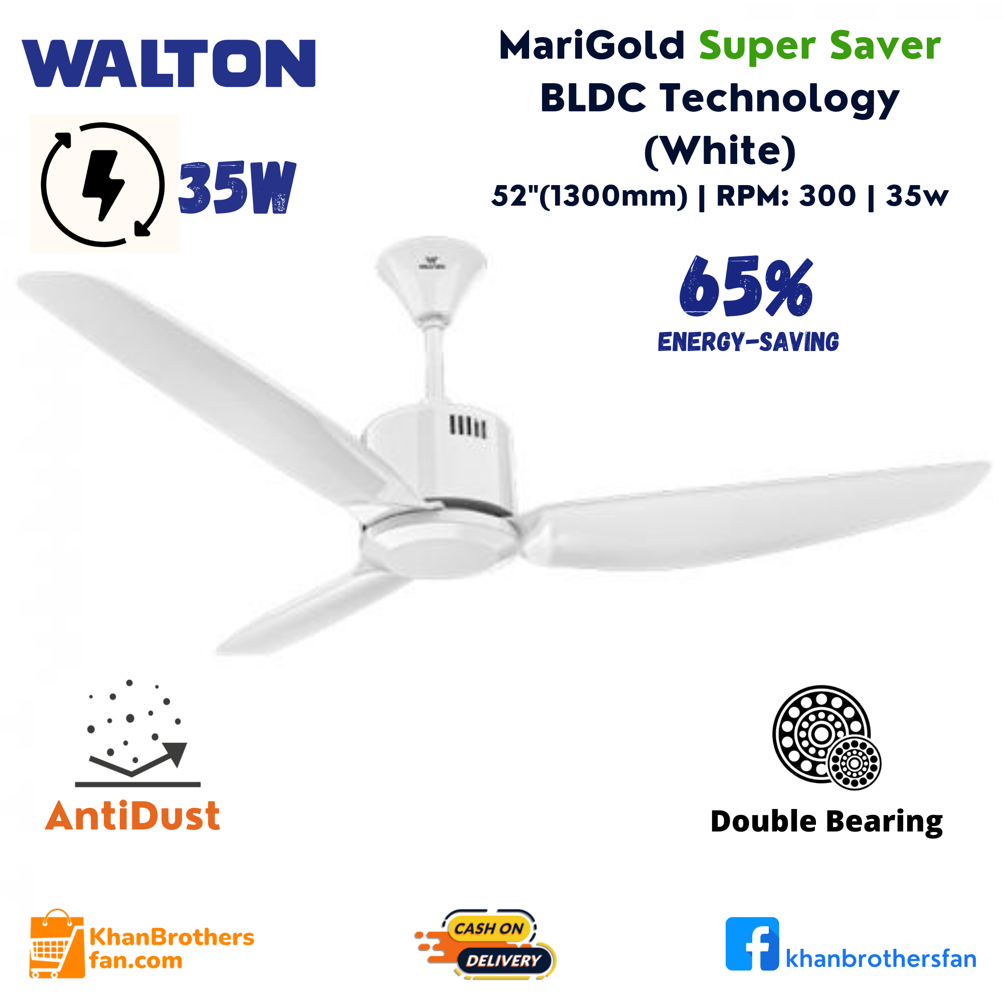 Walton Marigold Super Saver BLDC Ceiling fan, Induction Double Bearing ...
