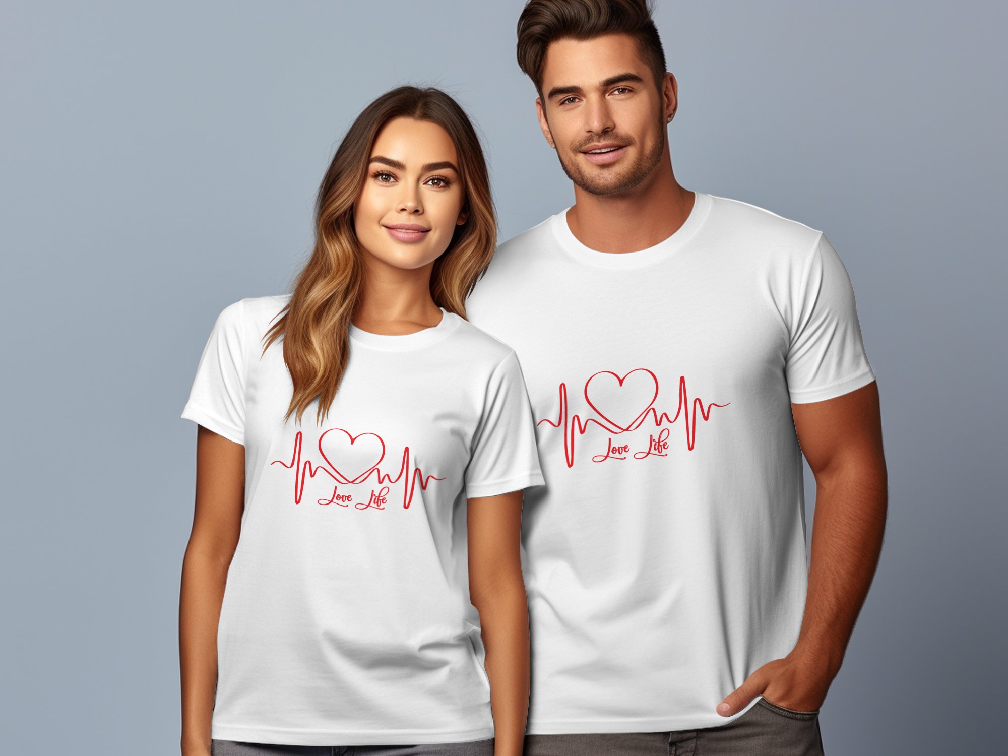 Cute love Couple T-Shirt New Style Lovers' Clothes Casual-Jersey Fabric ...