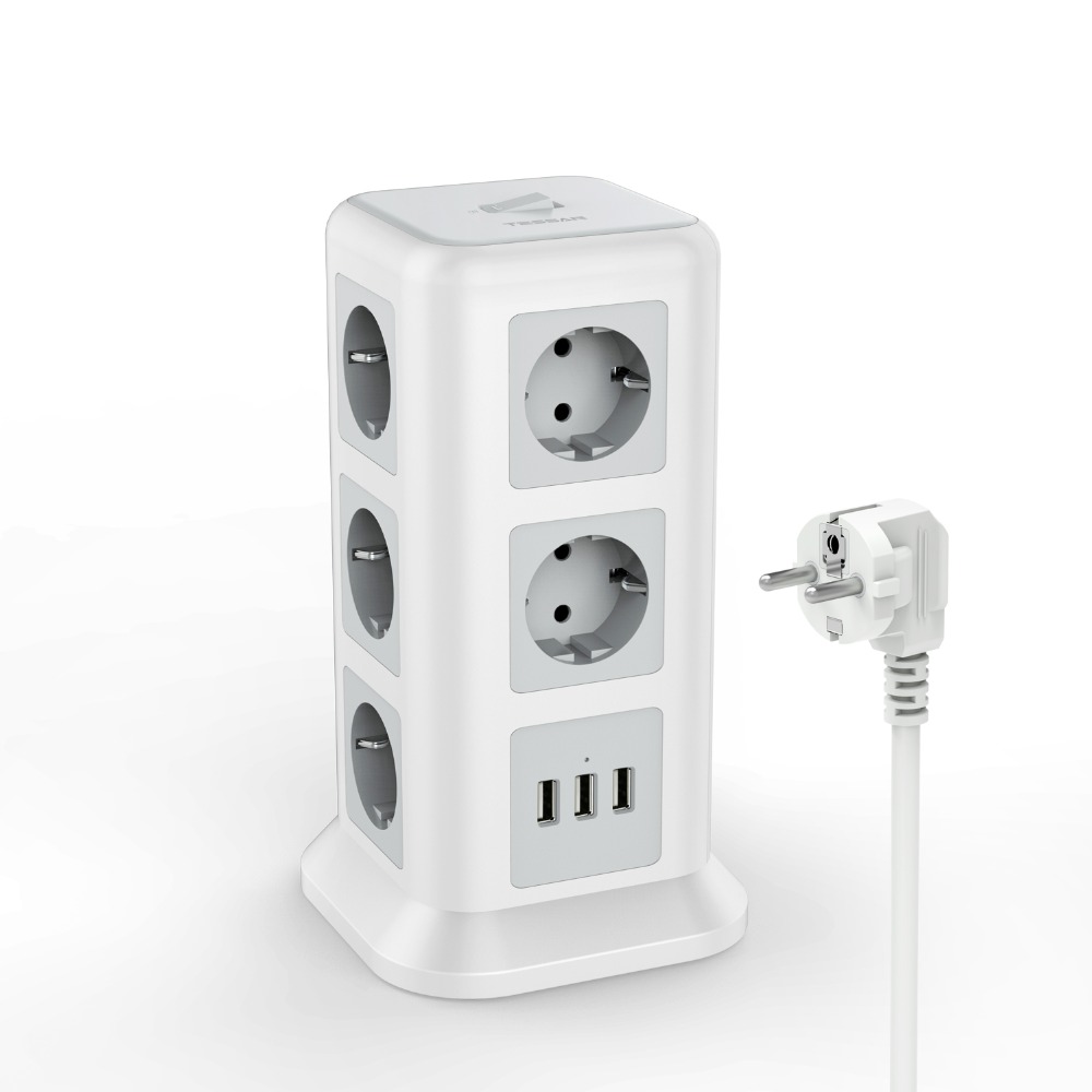 TESSAN Vertical Power Strip Multiple Tower Socket Surge Protector EU ...