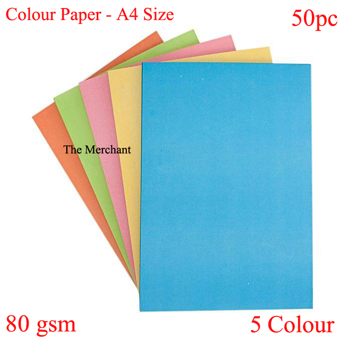 Colour Paper - A4 Size - 80gsm - 50pc (5 Different Colour) | Daraz.com.bd