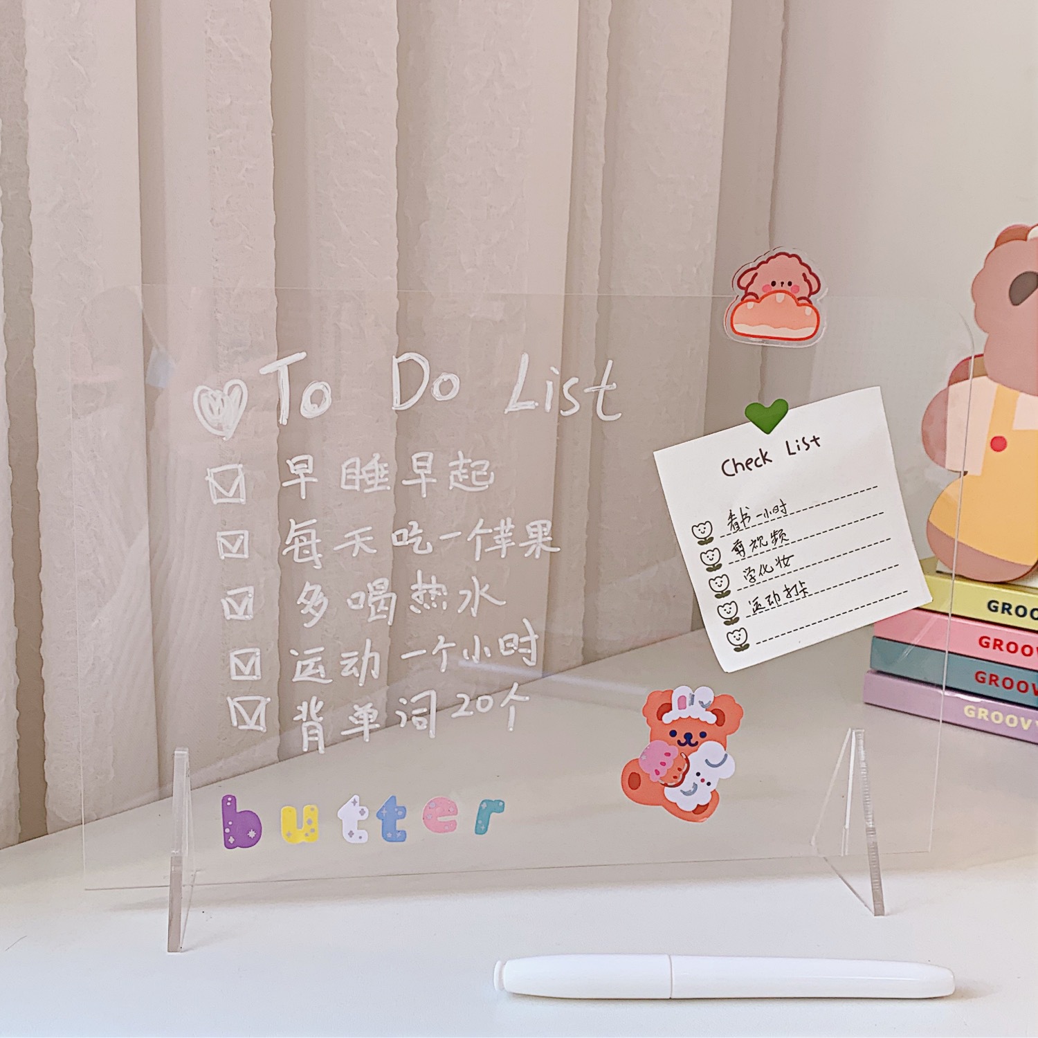 Acrylic Dry Erase Board with Stand Frameless Writing Memo Pad To Do ...