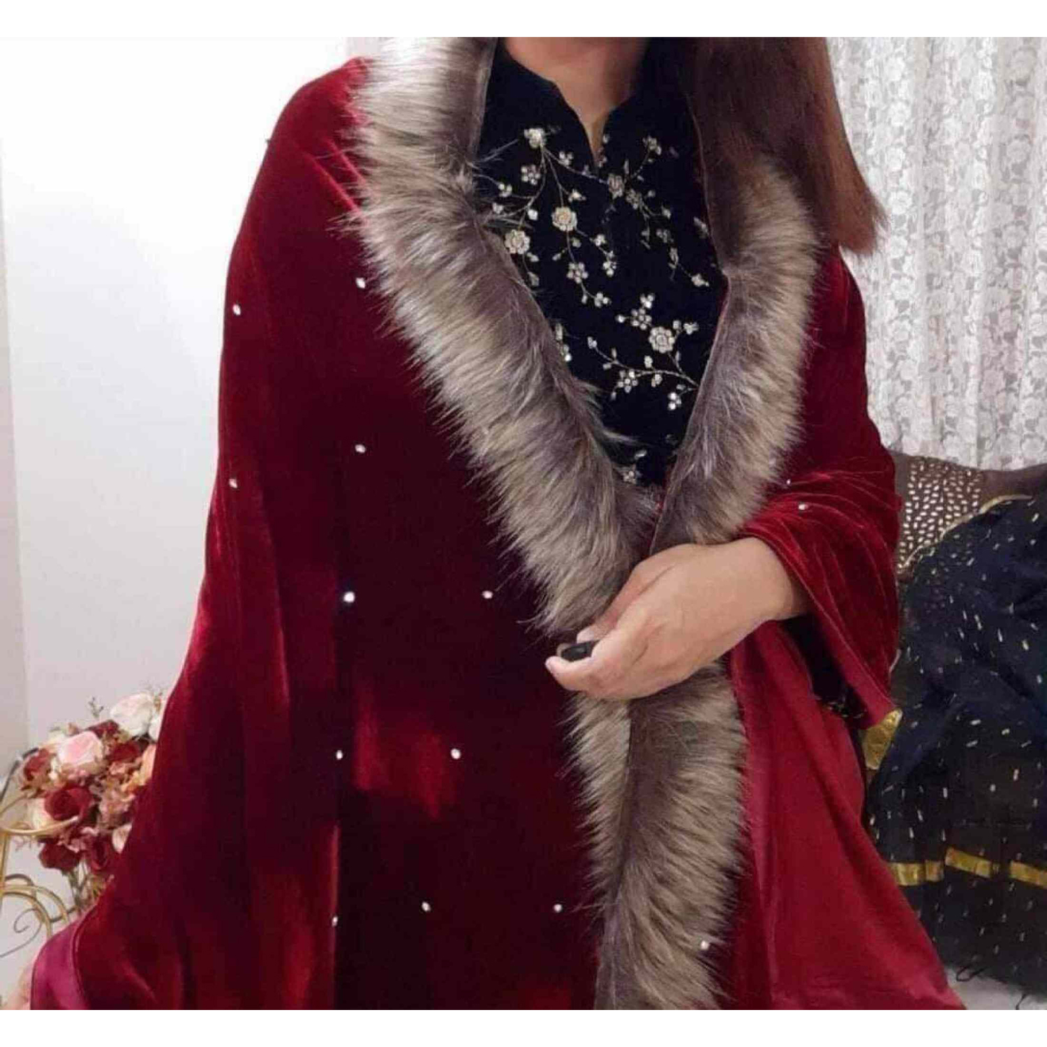 High Quality Velvet Shawl & Stone works, Comfortable Soft Winter Wear ...