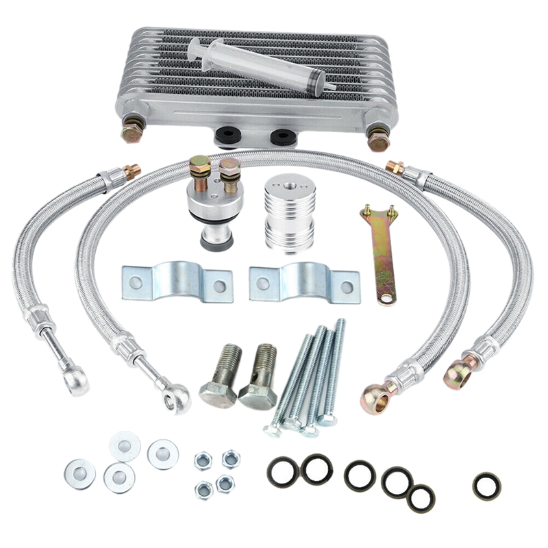 Motorcycle Engine Oil Cooler Cooling Radiator Kit 125Ml Aluminum Silver ...