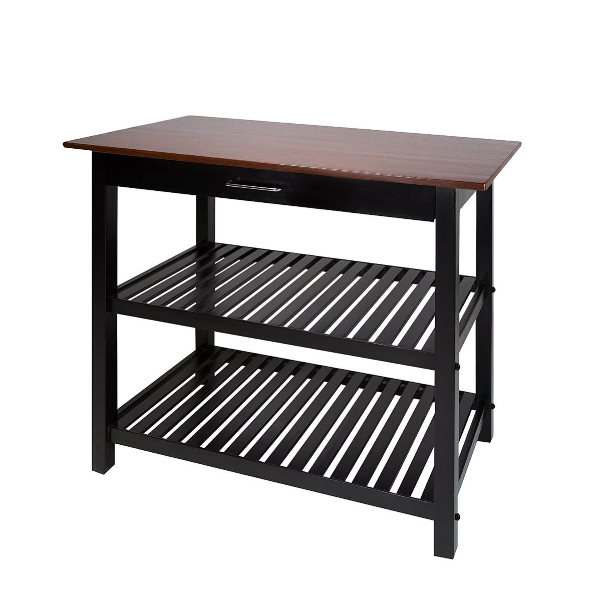 Kitchen Island Bar Station with Rack Storage Cabinet Counter Mild Steel ...