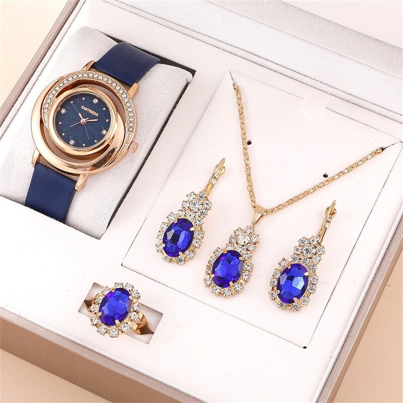Elegant Female Bracelet Watches 5PCS Set Luxury Watch Women Ring ...