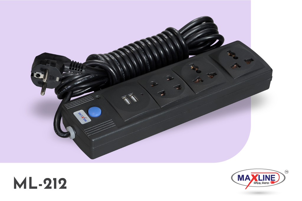 Maxline Dual USB Multiplug 4 Port Extension Socket Model- ML- 212 -2 ...