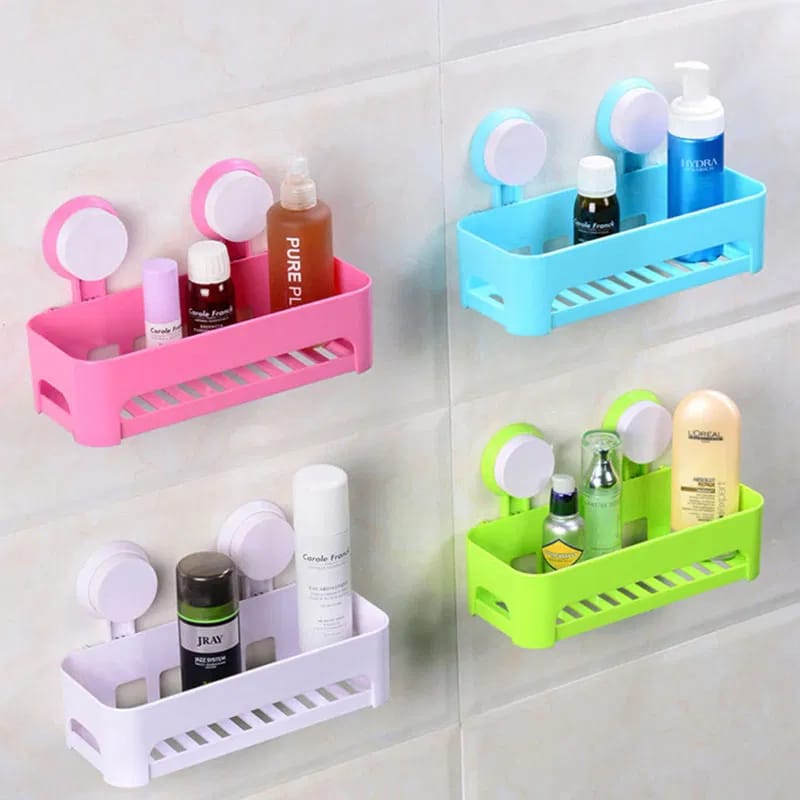 Plastic Suction Bathroom Shelves Rack With Wall Mounted Suction Cup ...