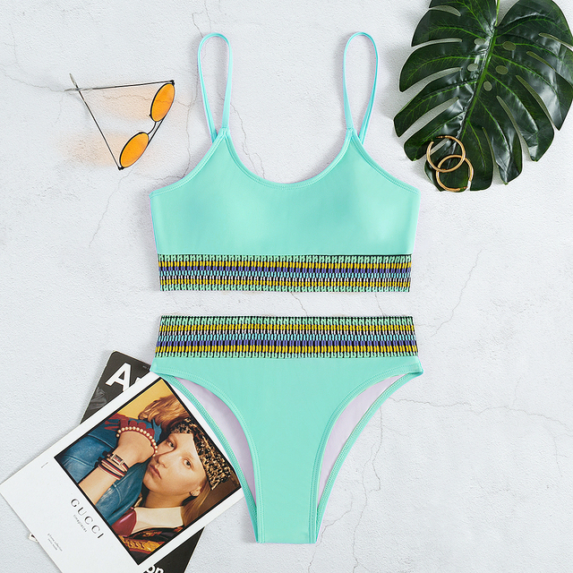 2022 High Waist Bathing Suits Push Up Yellow Swimsuit Women Sport Crop ...