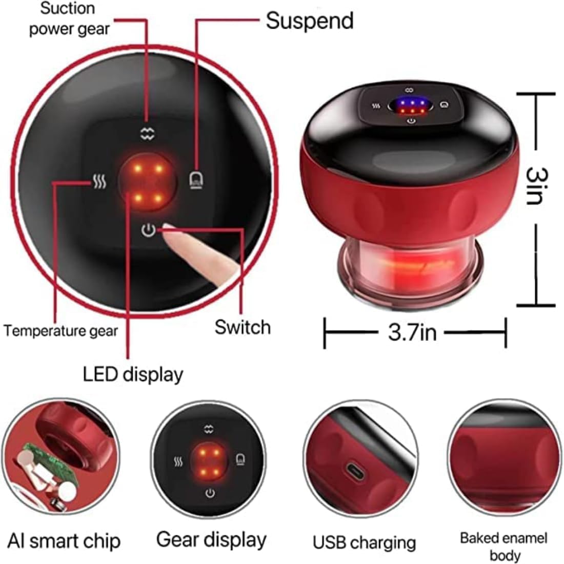 Smart Dynamic Electric Cupping Device - 5 Massage Modes with Heating ...