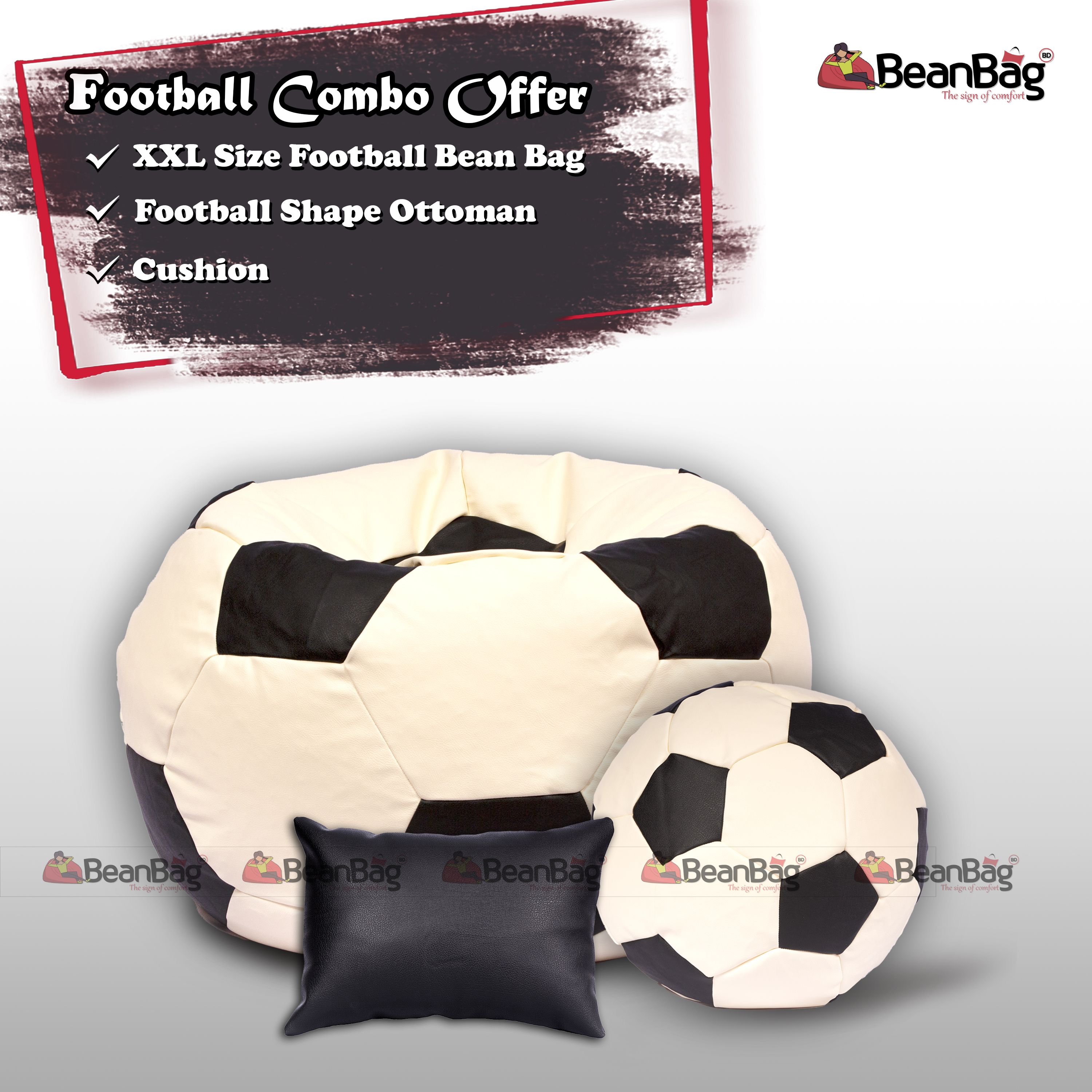 Bean Bag BD- Football Shape Bean Bag XXL Size Combo Set with Ottoman ...