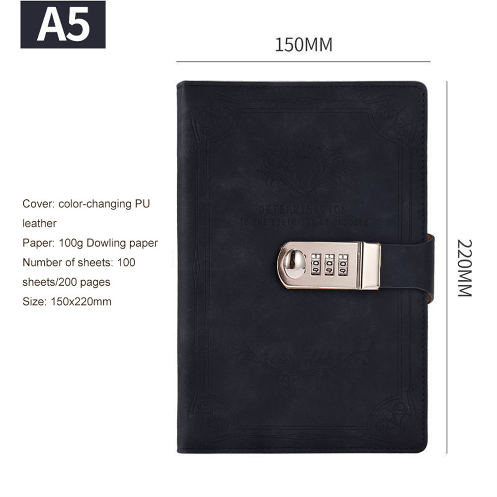 200 Pages A5 Retro Password Book With Lock Diary Thickened Creative ...