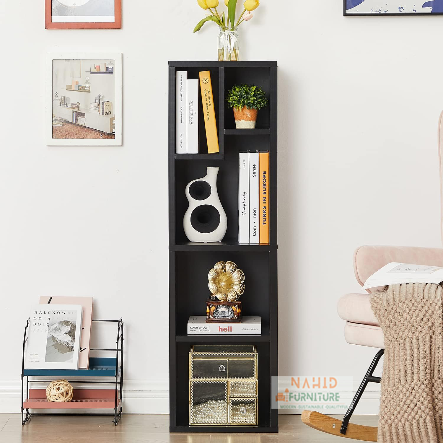 VECELO 4-Tier Slim Bookcase, 48/12 inch Modern Storage Cabinet, Slim ...