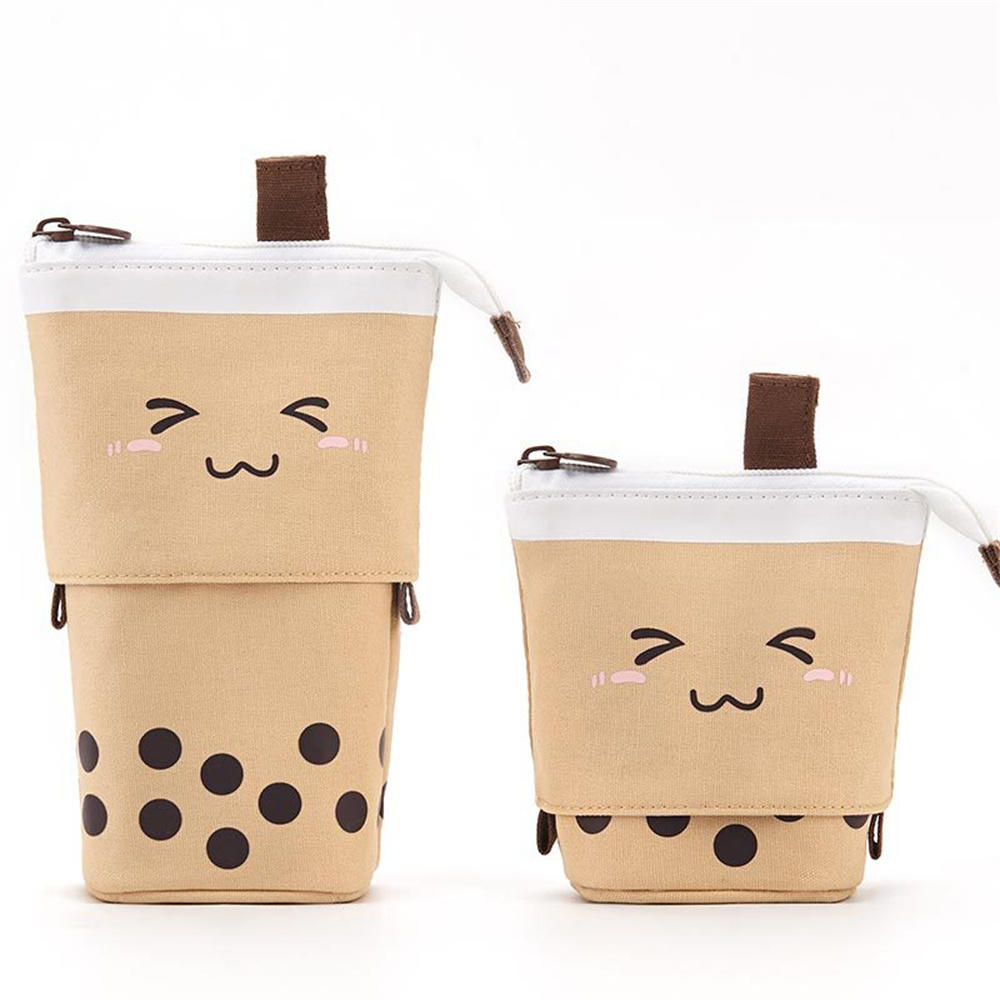 Milk Tea Penholder Cute Pen Pouch Telescopic Pen Bag Stand Up Pencil ...