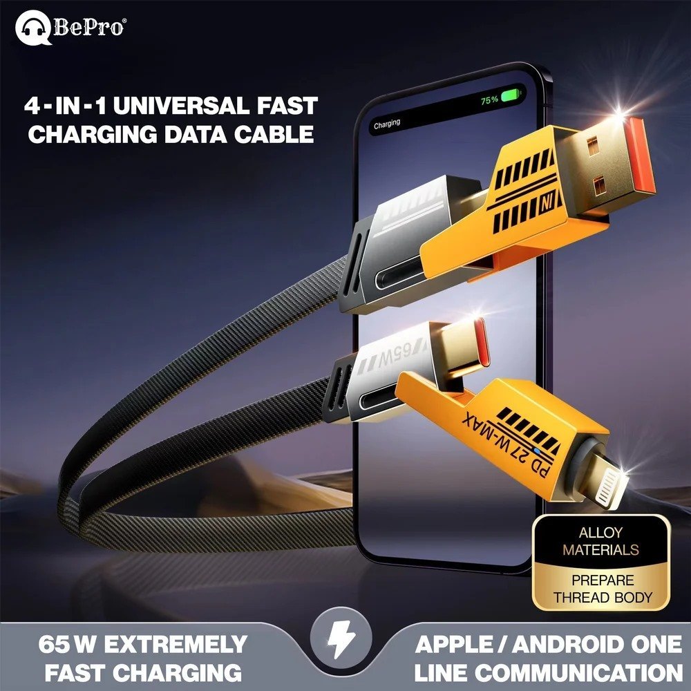 Multifunctional Mecha 4 in 1 Fast Charging 65watt PD Cable with Data ...