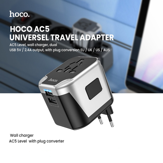 HOCO AC5 UNIVERSEL TRAVEL ADAPTER - Black | Daraz.com.bd