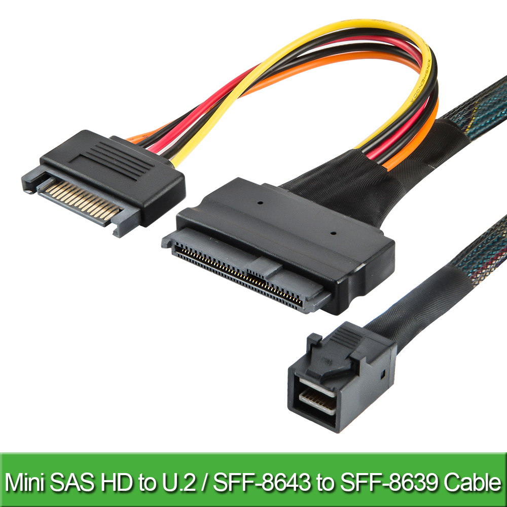 Internal Mini SAS SFF-8643 to U.2 SFF-8639 NVMe SSD Cable with 15 pin ...