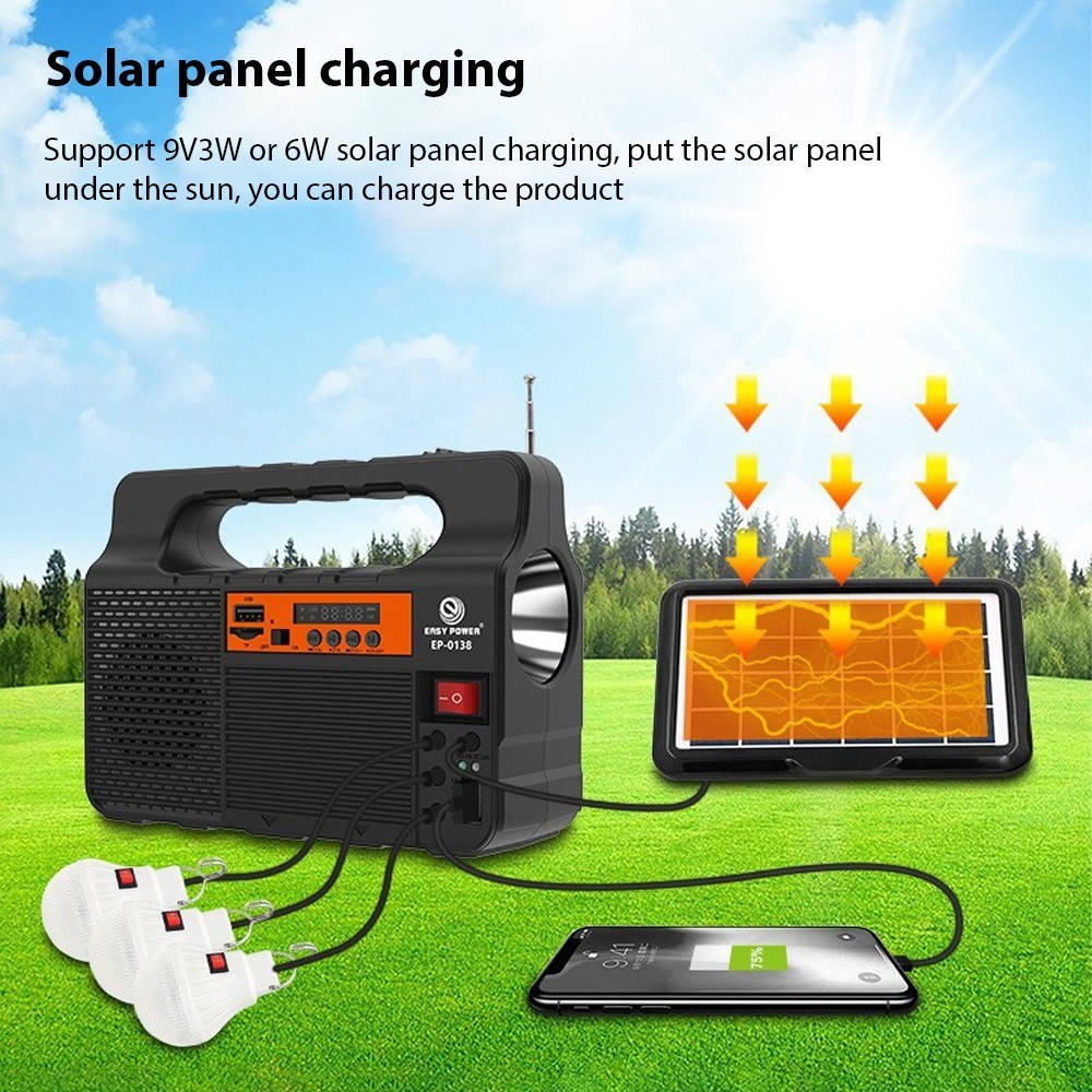 Portable Solar Generator with Solar Panel Radio BT Speaker Phone ...