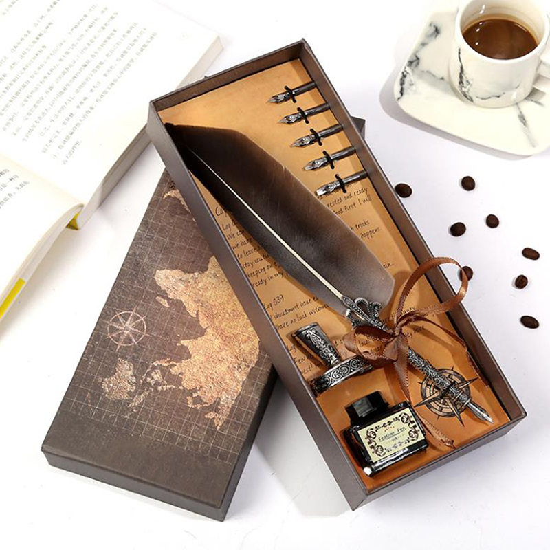 1 Set Retro Writing Pen Vintage Calligraphy Feather Dip Pen Writing Ink ...