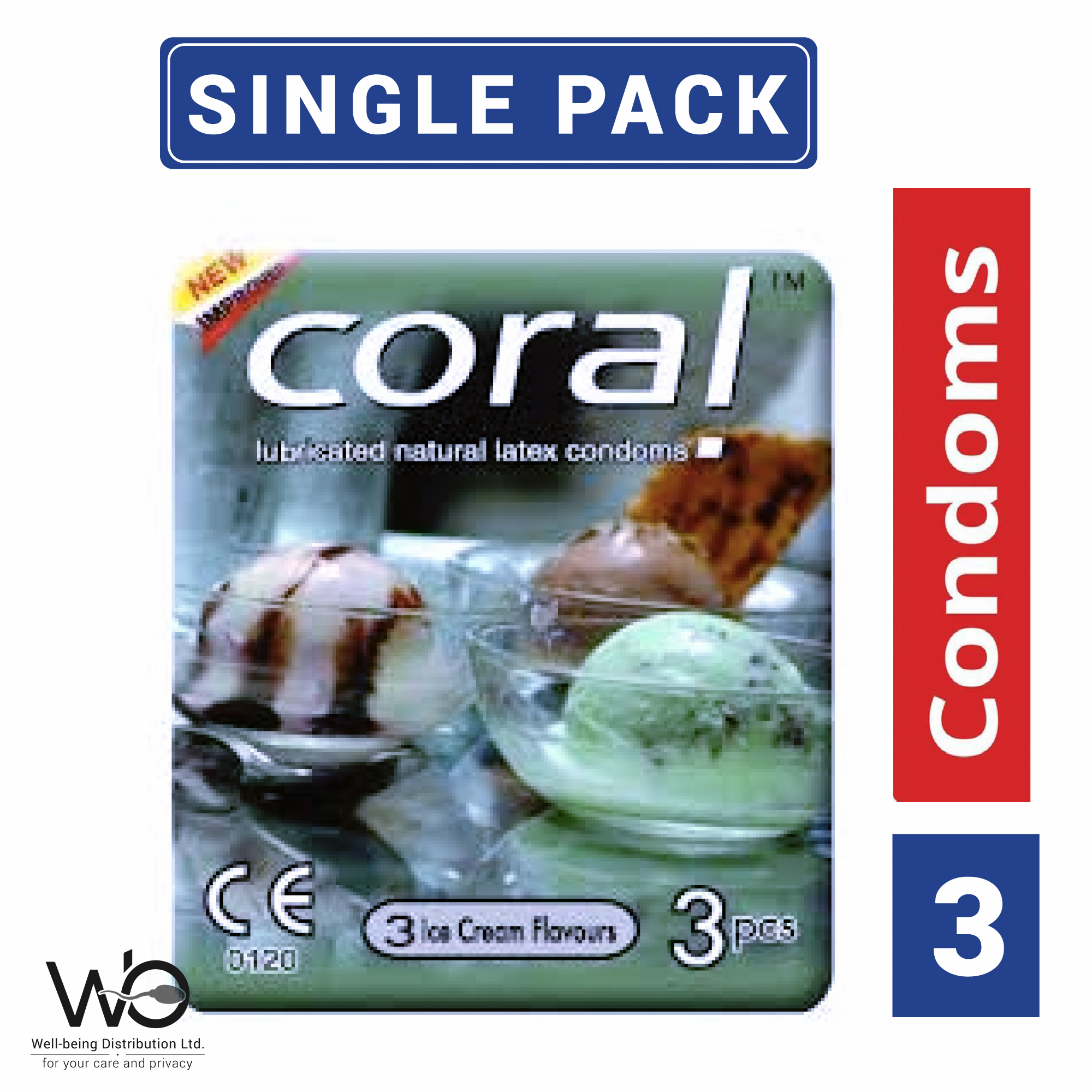 Coral Ice Cream Flavored Lubricated Natural Latex Condom- 3x1- 3 Pieces ...