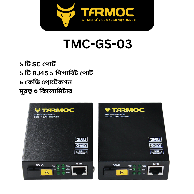 "Tarmoc TMC-HTB-GS-03 Optical Fiber Transceiver Media Converter 1 SC 1 RJ45 1 Gigabit Surge ...