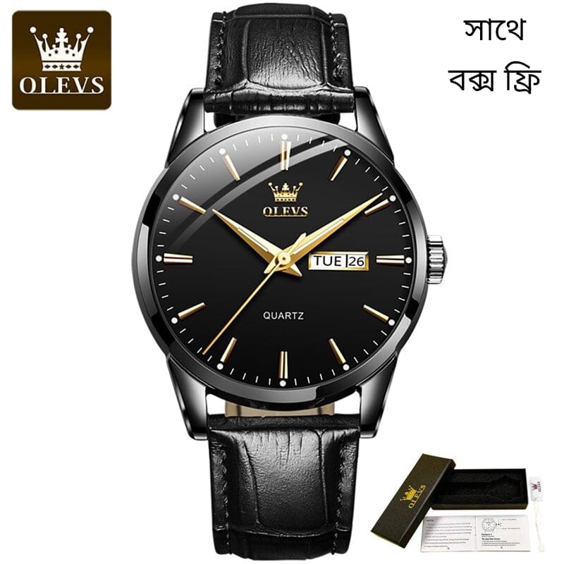 Olevs 6898 Leather Waterproof Alloy Case Quartz Analog Fashion Watch ...