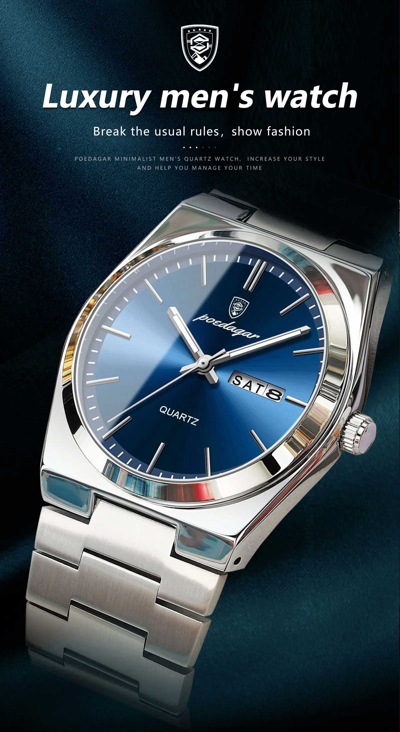 POEDAGAR 930 Luxury Quartz Watch for Men – Waterproof, Luminous, Date ...