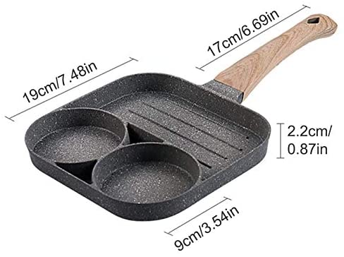 Non-Stick 3-Section Egg Pan 2-in-1 Divided Grill Pan Pancake Omelette ...