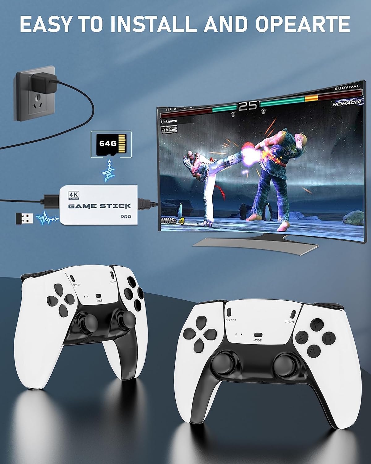 M15 Game Stick 4K Console 64GB with Dual 2.4G Wireless Controllers ...