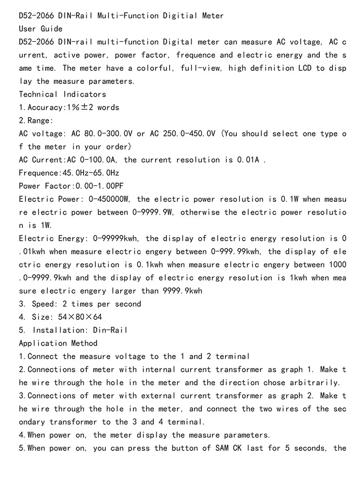 6-in-1 Digital Smart Energy Meter 100A AC LCD Display Voltage, Current, Power Factor, Frequency ...