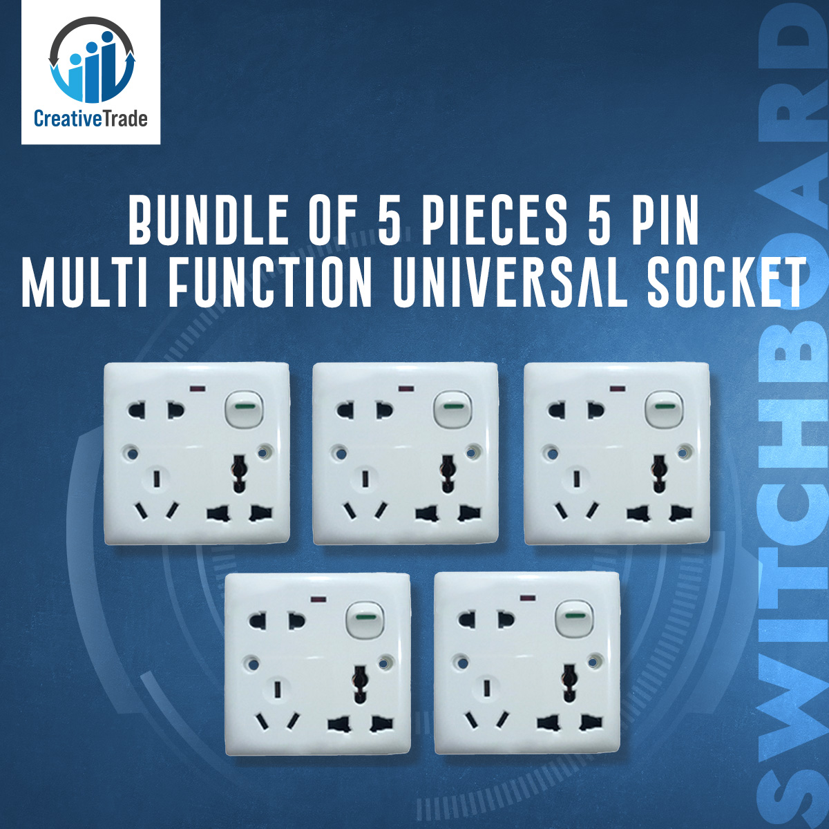 Bundle of 5 Pieces 5 Pin Multi Function Universal Wall Gang Socket ...