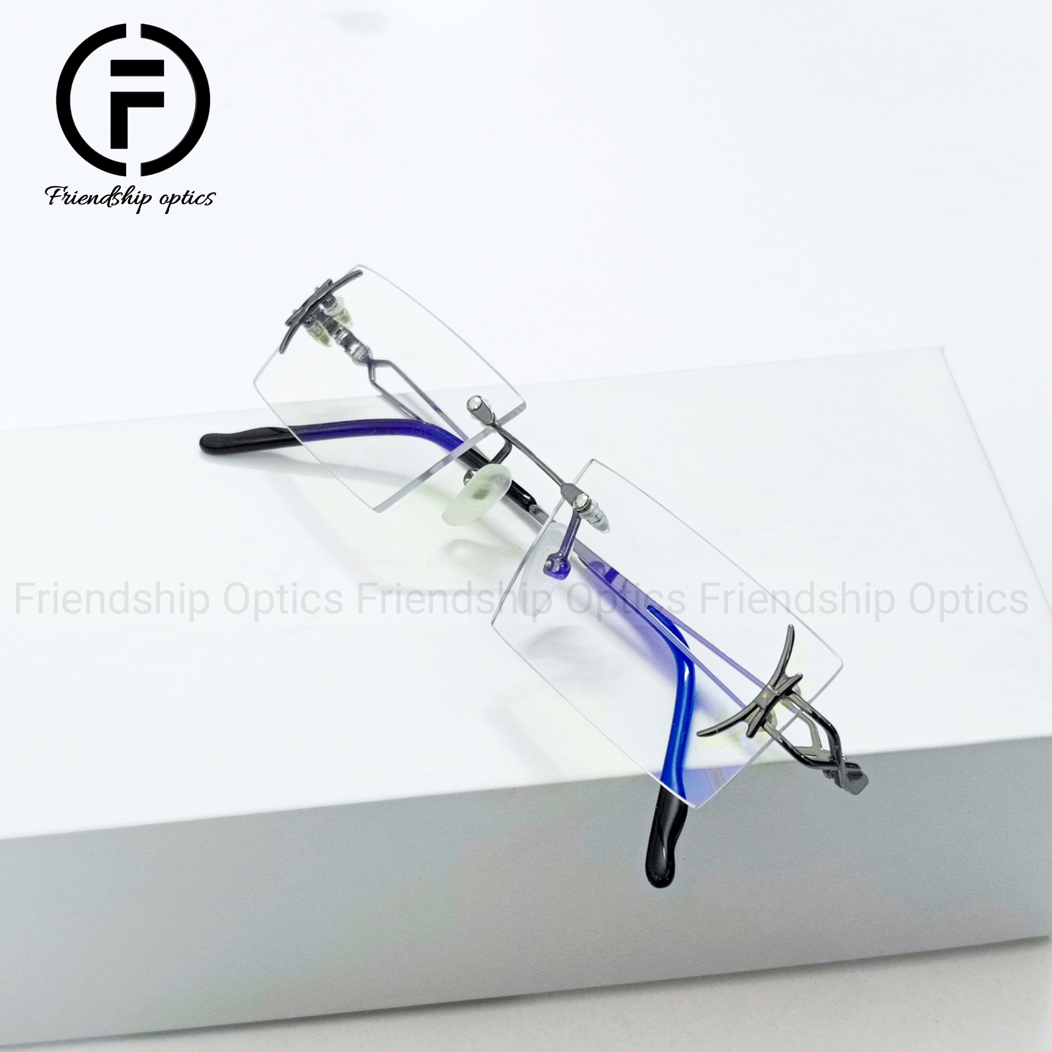 New trendy very stylish blue cut Rimless square shape Eyeglasses ...