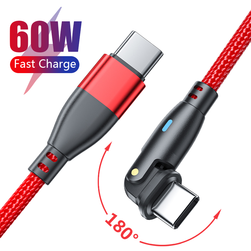 PD 60W Type-C 90 Degree Rotable Charging Data Cord Elbow Fast Charging ...