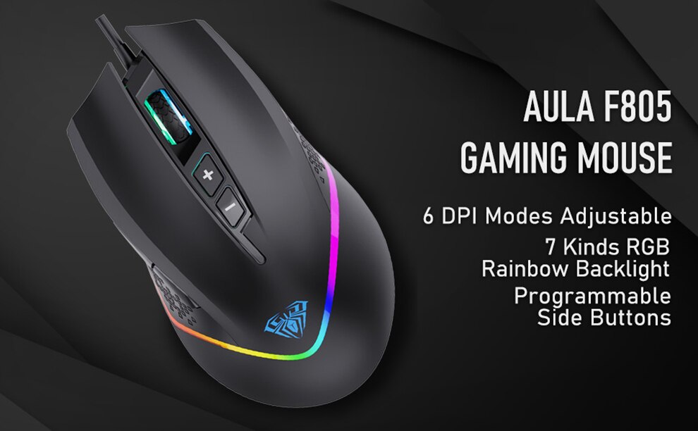 AULA F805 Gaming Mouse PC Gamer Wired Mouse USB 6400DPI Adjustable ...