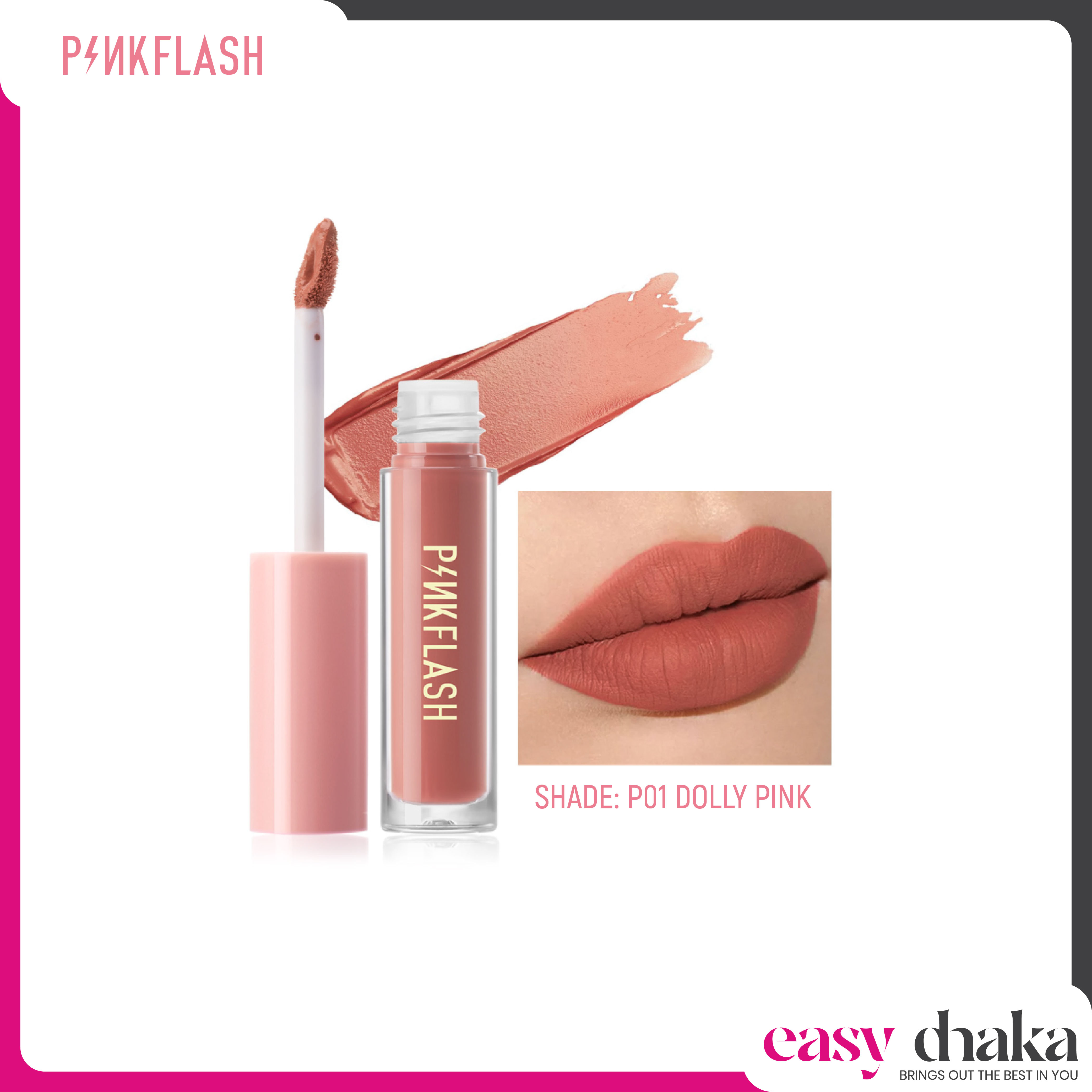 PINKFLASH Melting Matte Waterproof Lipcream - P01 Dolly Pink (PF-L01) | Daraz.com.bd