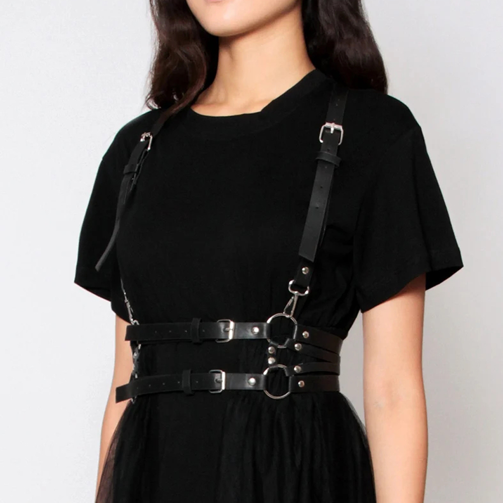 Goth PU Leather Harness Top Women Punk Belt Chest Corset Harness Garter ...