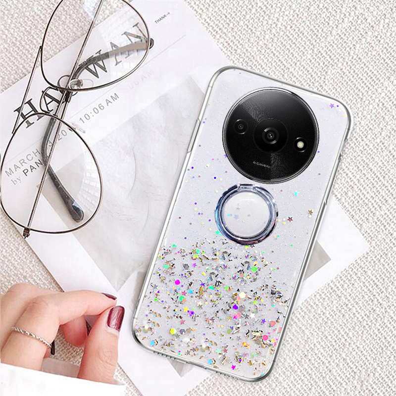 For Xiaomi Poco C61 Case Shiny Ring Glitter Soft Transparent Holder ...