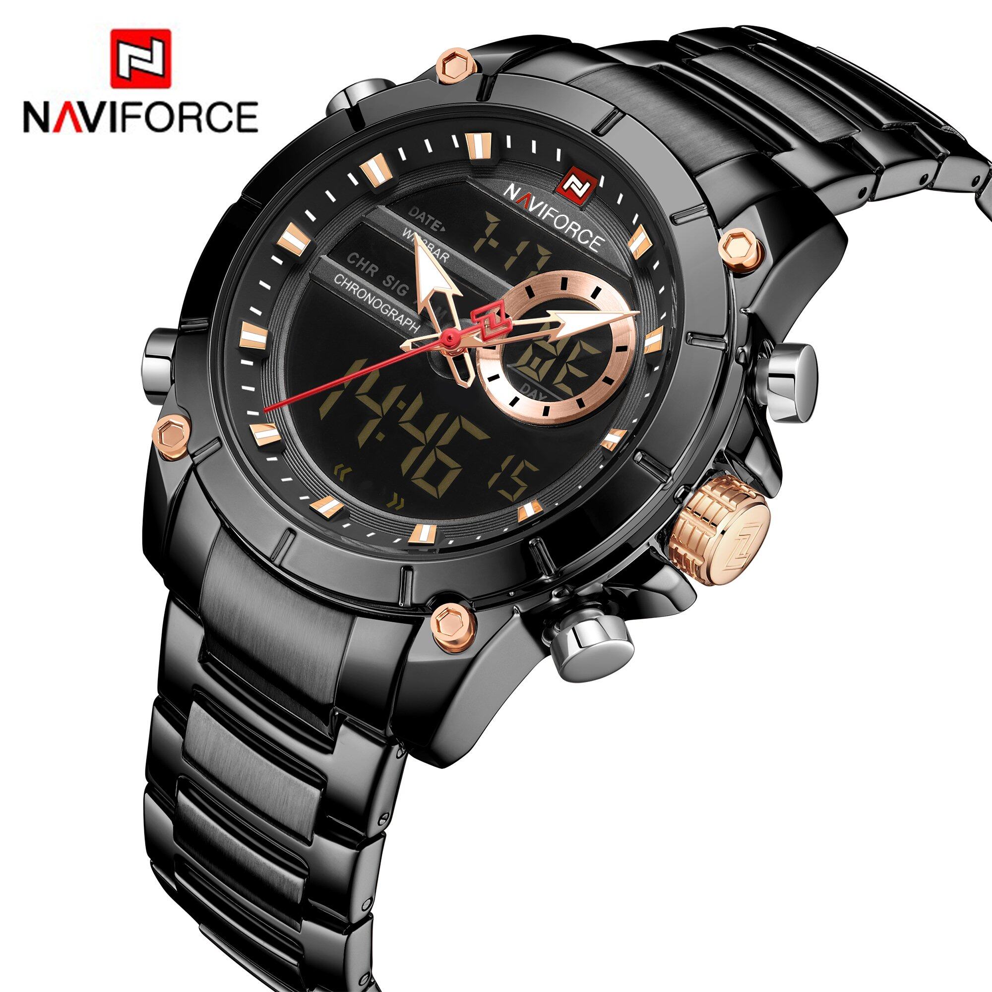 watch | Naviforce NF9163 Stainless Steel Dual Time Wrist Watch for Men ...