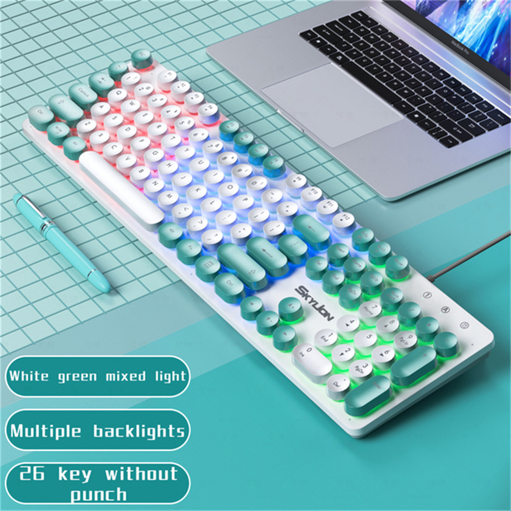 H300 Wired Luminous Punk Keycap Gaming Mechanical Keyboard Game Anti ...