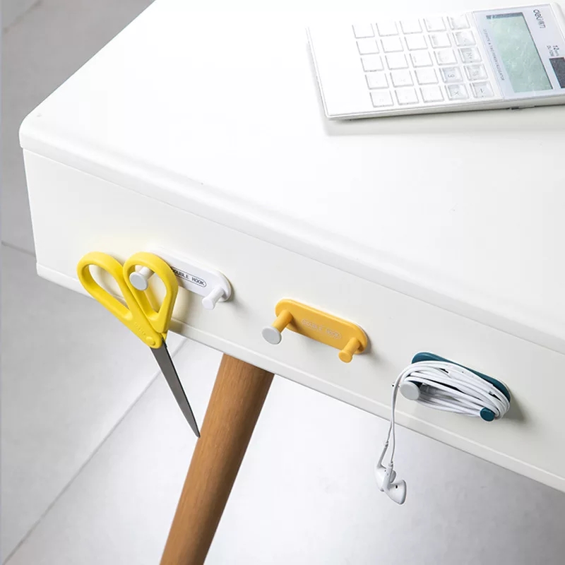 4Pcs Wall Mount Plastic Key Holder Double Hooks Cable Organizer Self ...