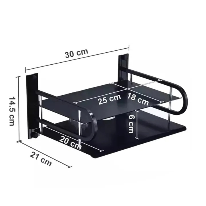 Double Layer Wall Mounted Iron Heated Black Metal WiFi Router Stand