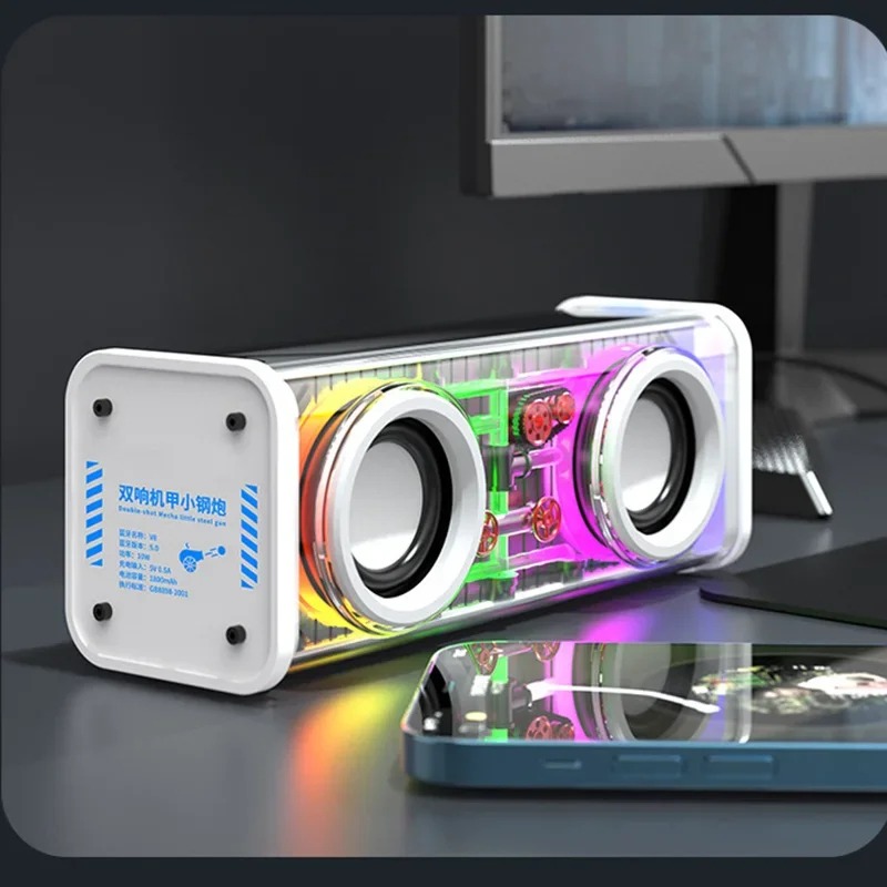 Bluetooth Speaker Transparent Sound Box Colorful Lights Dual Speaker ...