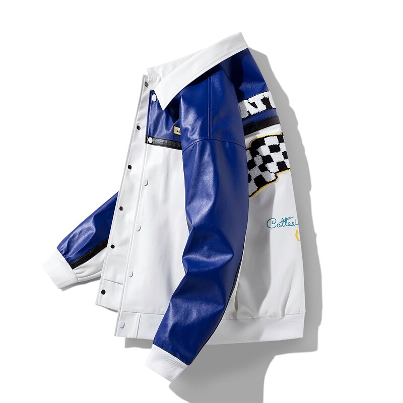 Unisex Embroidery Varsity Leather Jacket Harajuku Patchwork Streetwear ...