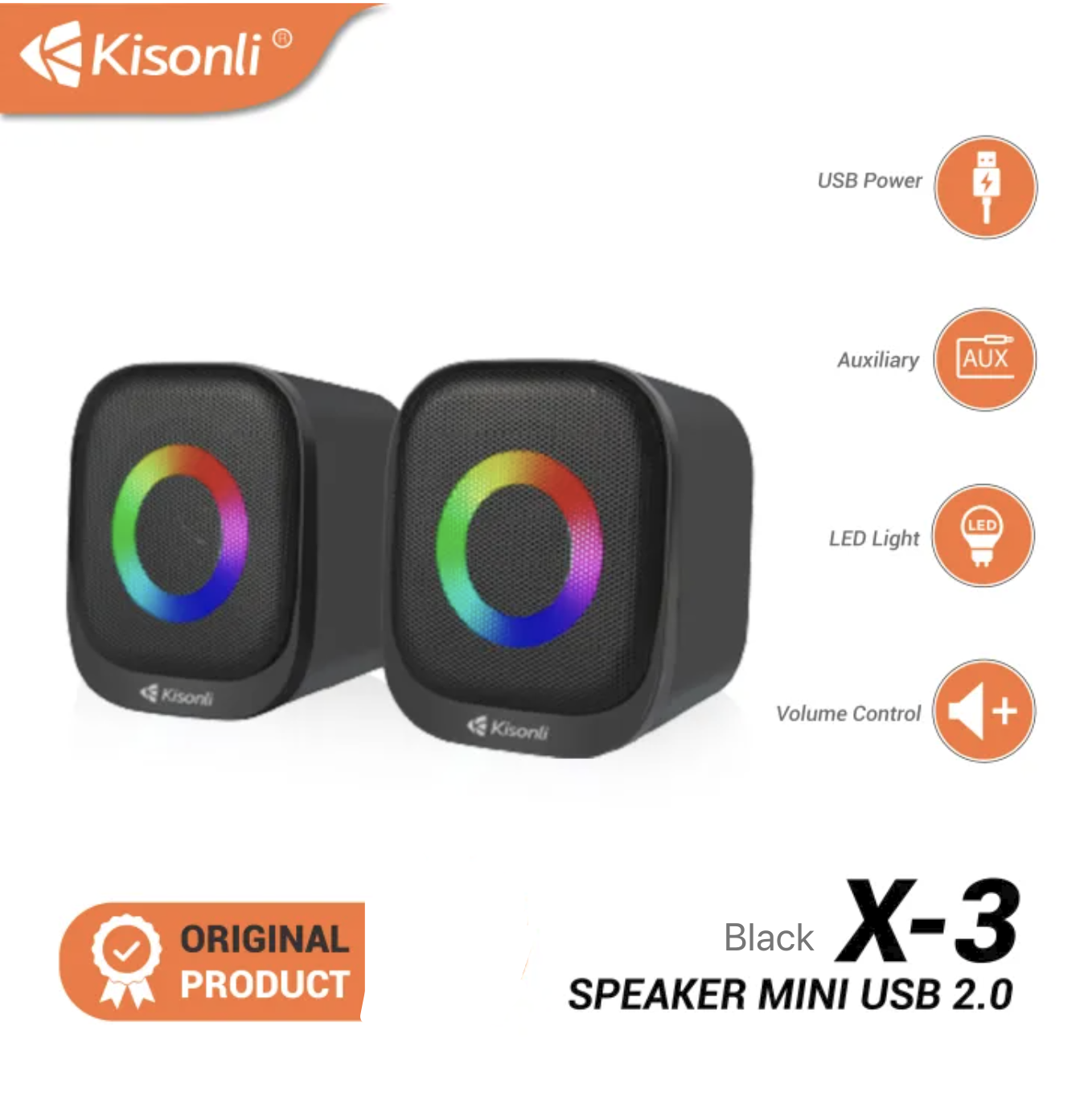 KISONLI X3 USB Wired Multimedia Speaker With Colorful RGB Lights For ...