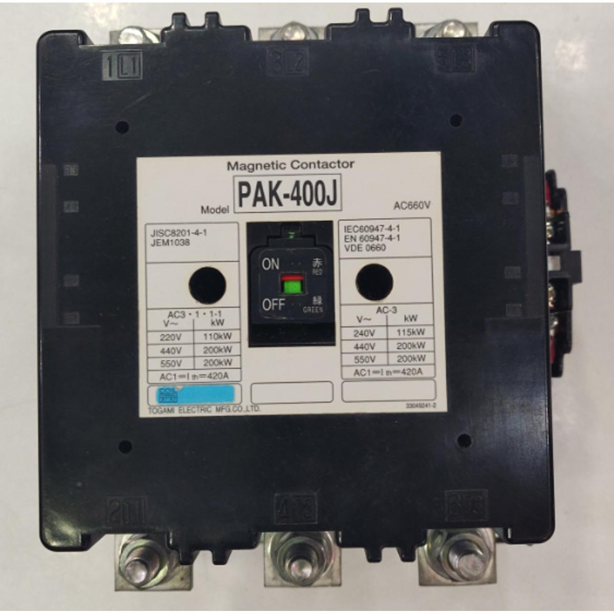 Togami JAPAN PAK 400H 400A AC-3 Magnetic Contactor 200kW PAK-400J ...