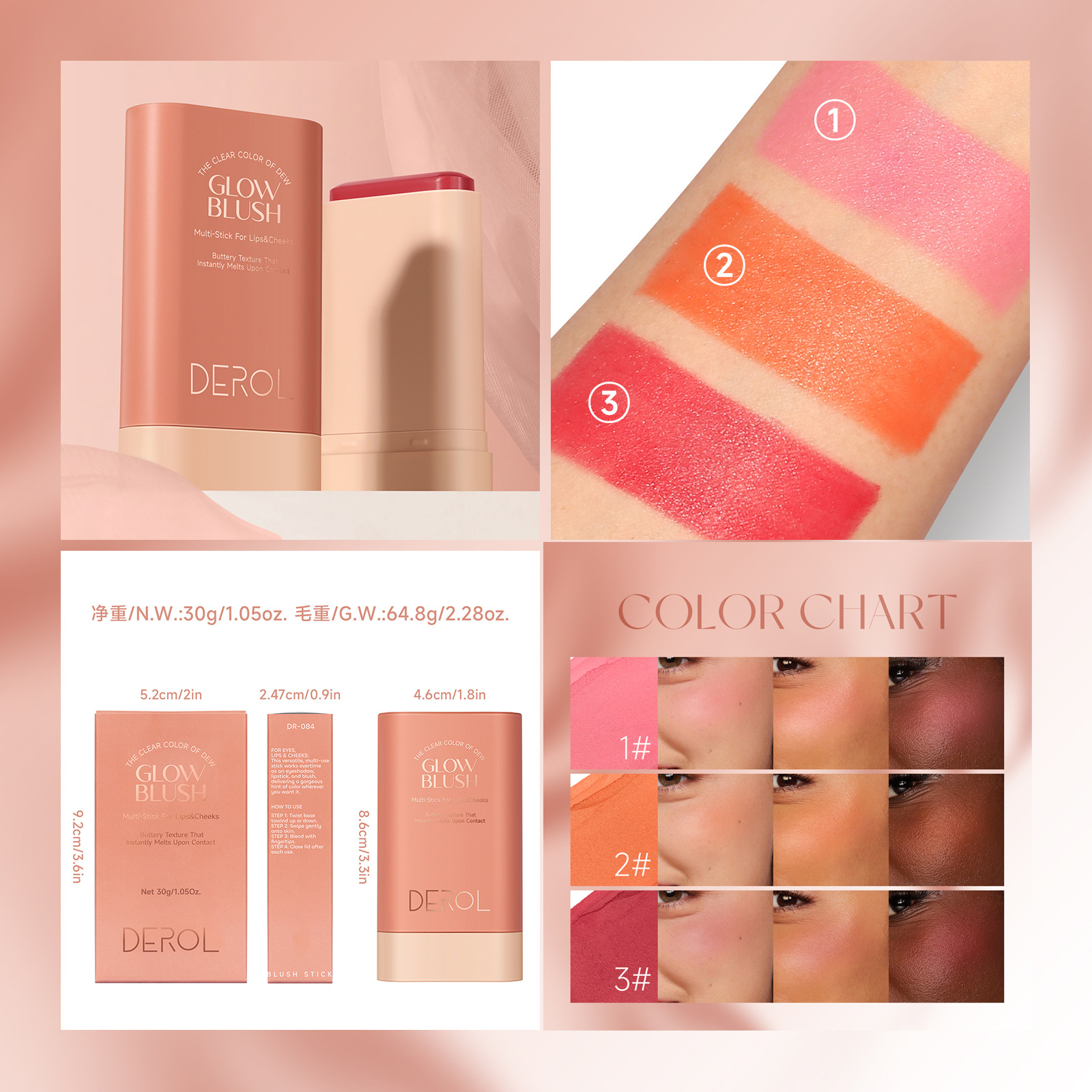 Derol Softly Glow Blush Multi-Stick for Lips & Cheeks DR084 | Daraz.com.bd