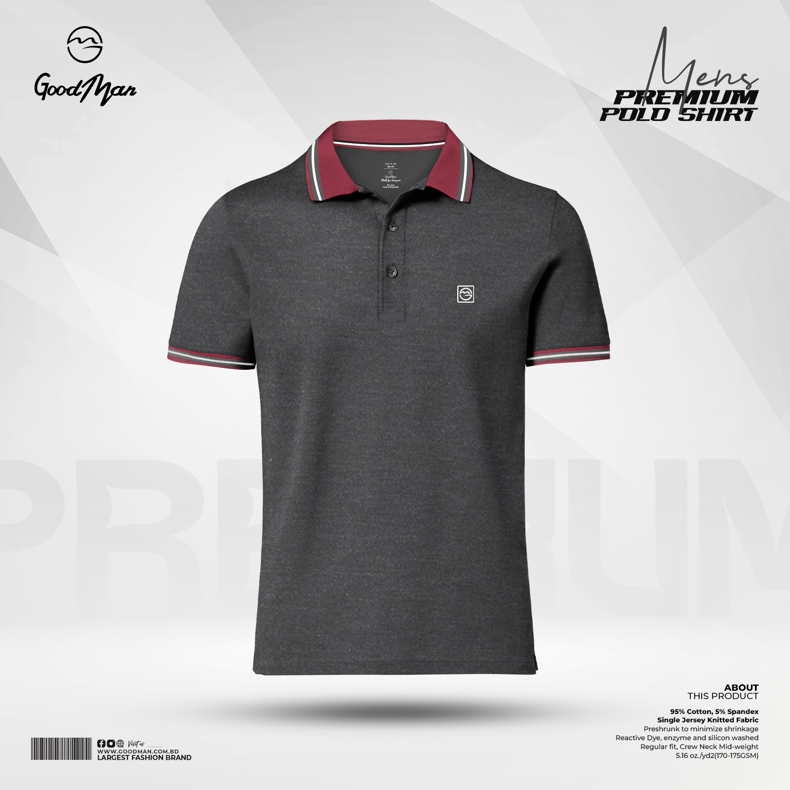 GoodMan Premium Quality Dark Gray Color Cotton Short Sleeve Polo T ...