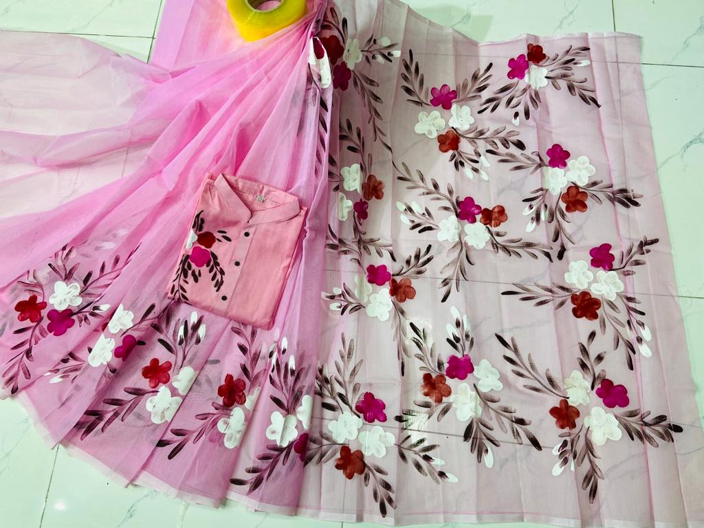 Couple set Half Silk Hand Print Saree and Panjabi Fashionable, Stylish ...